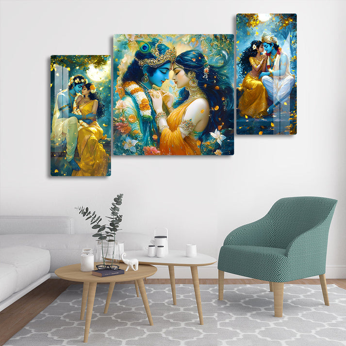 Radha Krishna Triptych Acrylic Set of 3 Wall Art - Divine Love Paintin ...