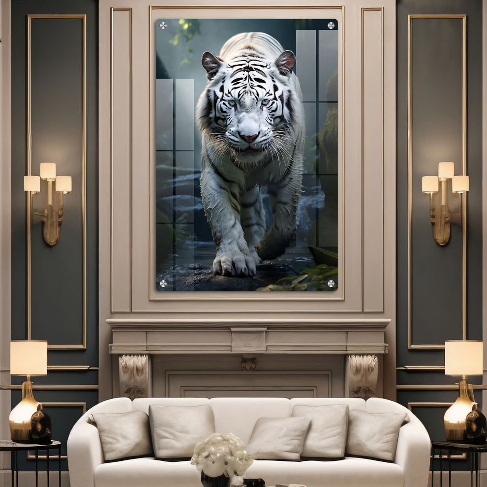 Unleash the Raw Power: High-Resolution White Tiger Premium Acrylic Wal ...